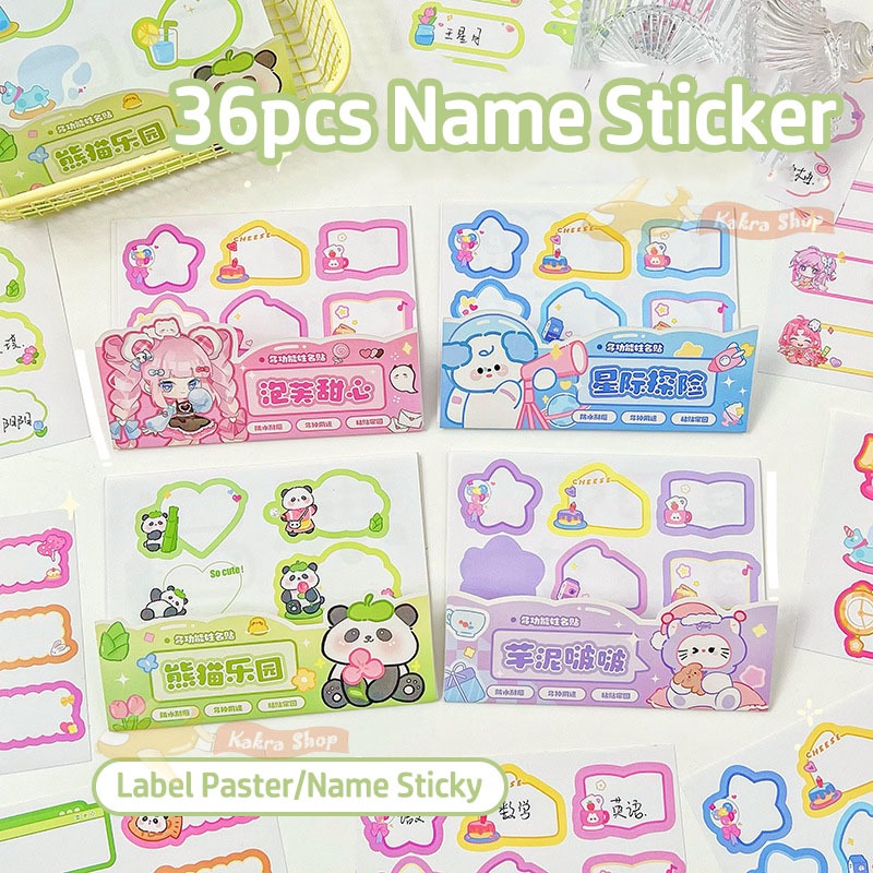 36pcs Cartoon Name Sticker DIY Astronaut Panda Label Paster Student ...