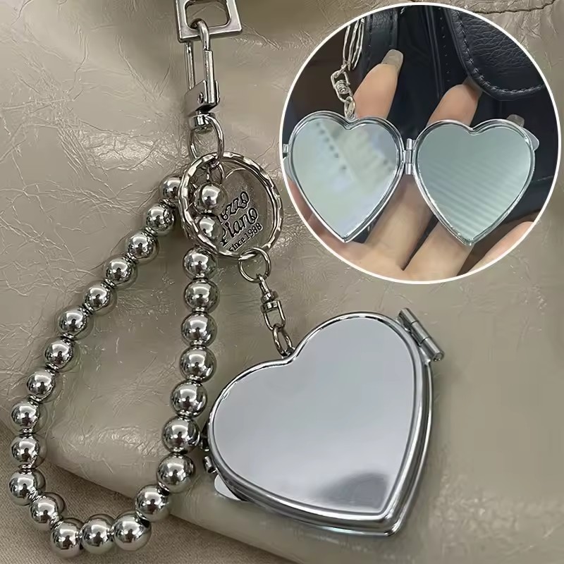 Metal Key Chain with Heart Shaped Mirror y2k Style Bag Pendant Sweet ...