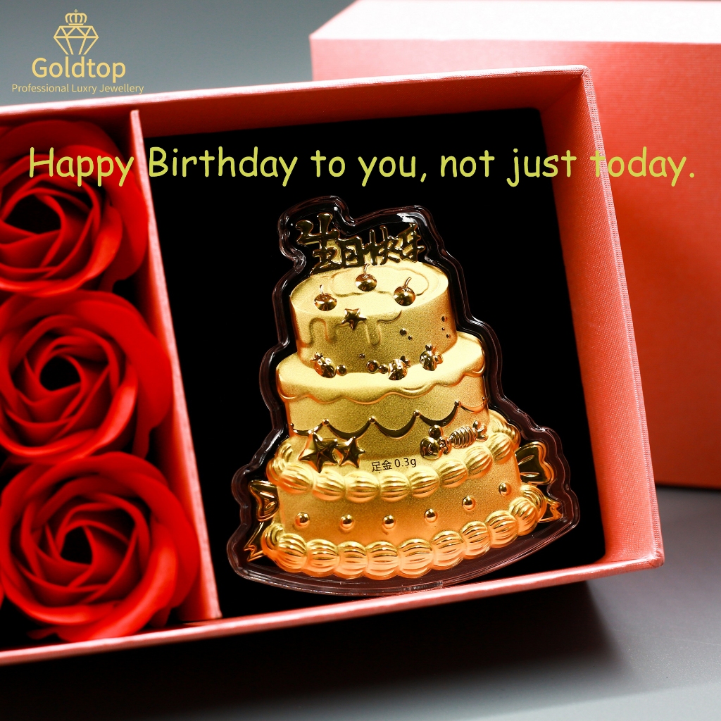 【Goldtop】Timeless Gold Birthday Cake set of (0.3g) 999/24K pure gold ...