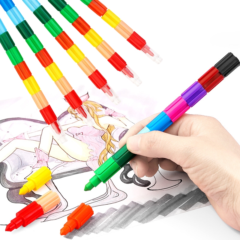 Creative Stitching Crayon 12 Colors Multi-Section Crayon Oil Pastel ...