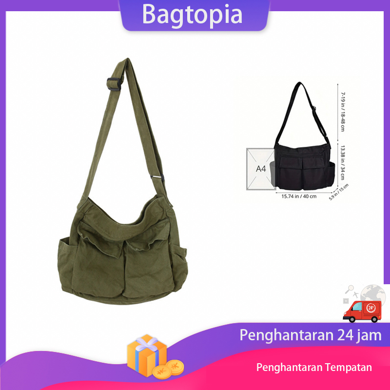 Gaya pakaian retro gaya wanita satu-bahu beg crossbody beg kanvas beg ...