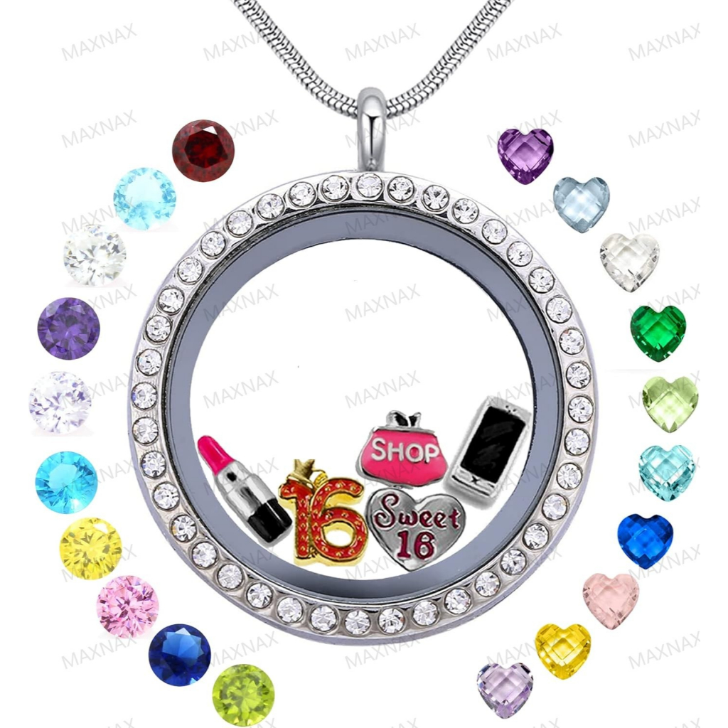 Glass Floating Locket Photo Memory Necklace Floating Design DIY Charm ...