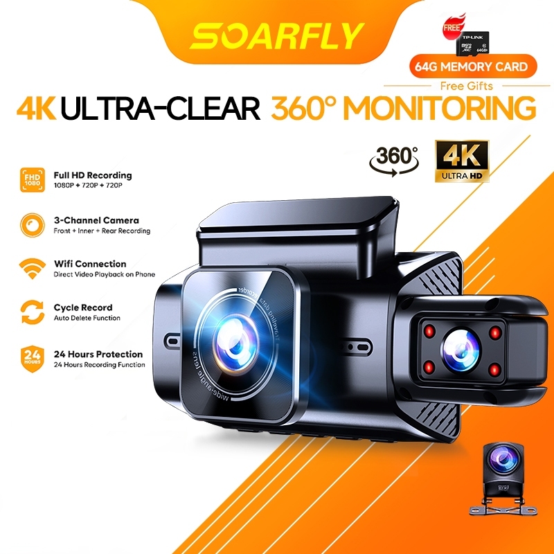 SOARFLY Car Recorder WIFI Night Vision 3-Channel Dashcam 1080P Front ...