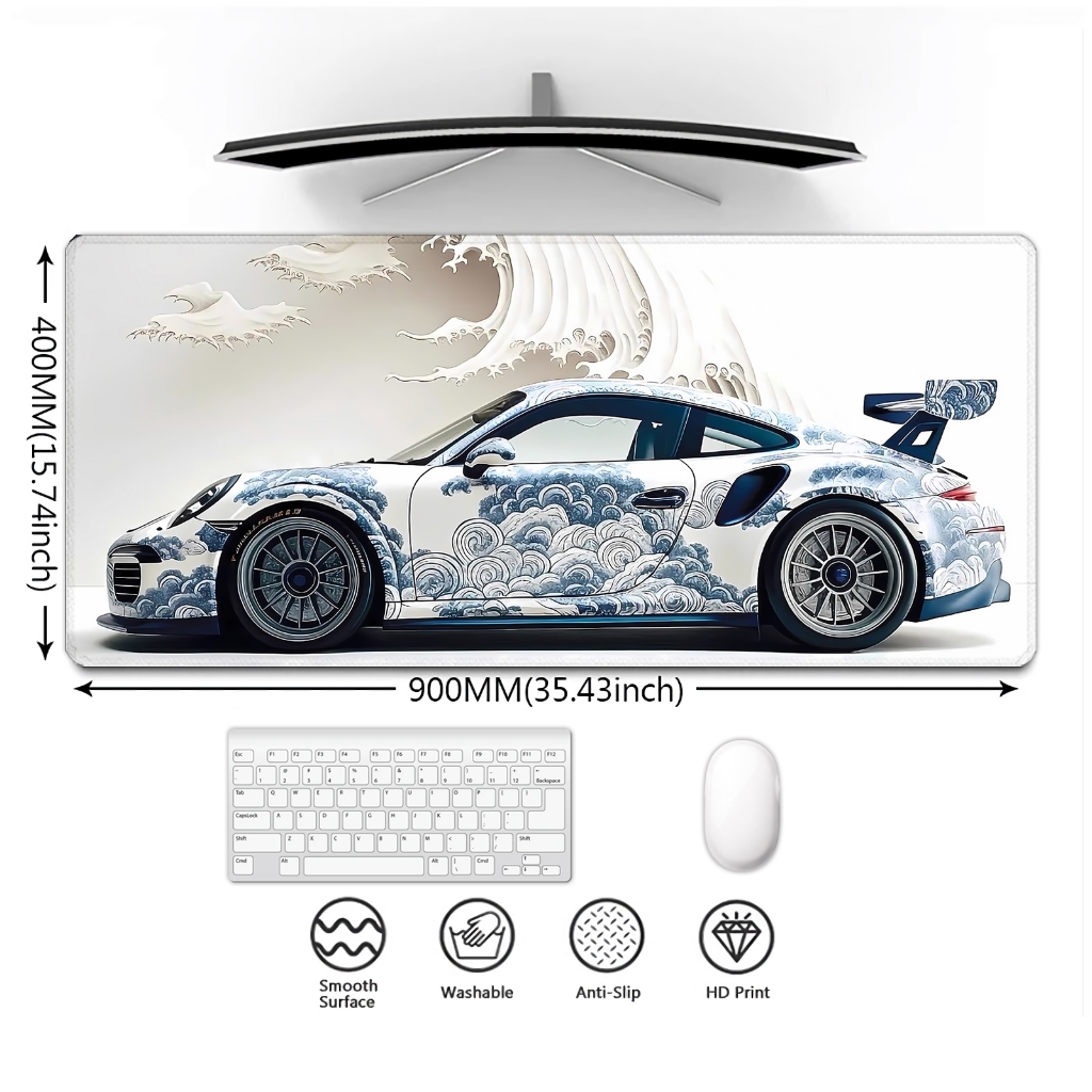 Mouse Pad Gaming White Ukiyo-e Style Sports Car Mousepad Large ...