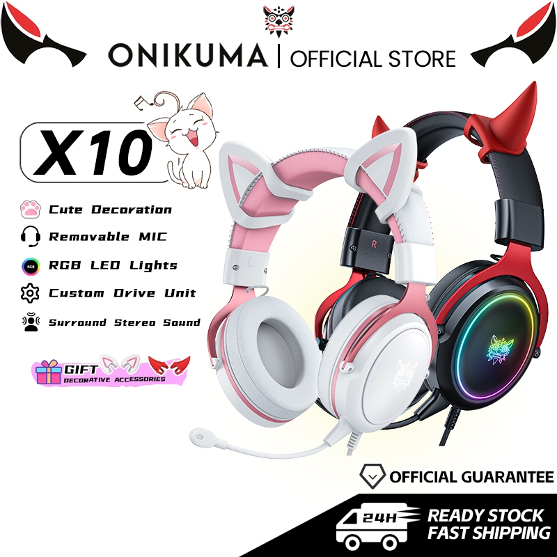ONIKUMA X10 Gaming Headsets Cat Ears Removable MIC Noise Cancelation ...