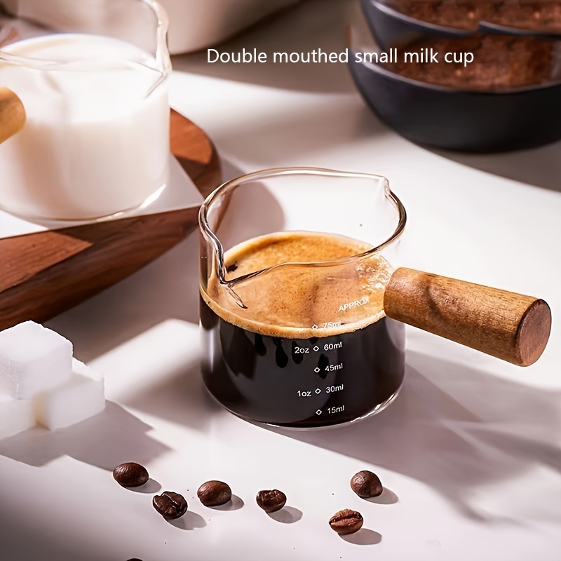 Creative Wooden Handle Small Milk Cup High Borosilicate Glass Double ...