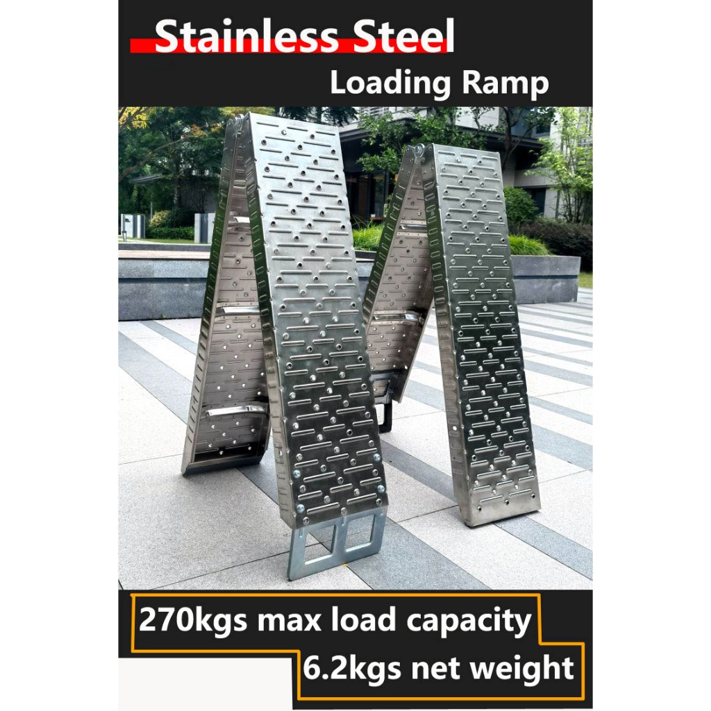 STAINLESS STEEL MOTORCYCLE BIKE STAGE FOLDING LADDER RAMP HEAVY-DUTY ...