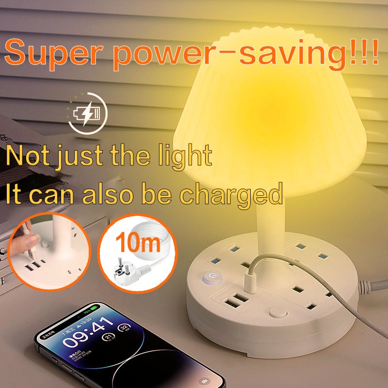 Table lamp Socket Lampu Desk USB Charge Night Lamp Bedroom Plug-in ...
