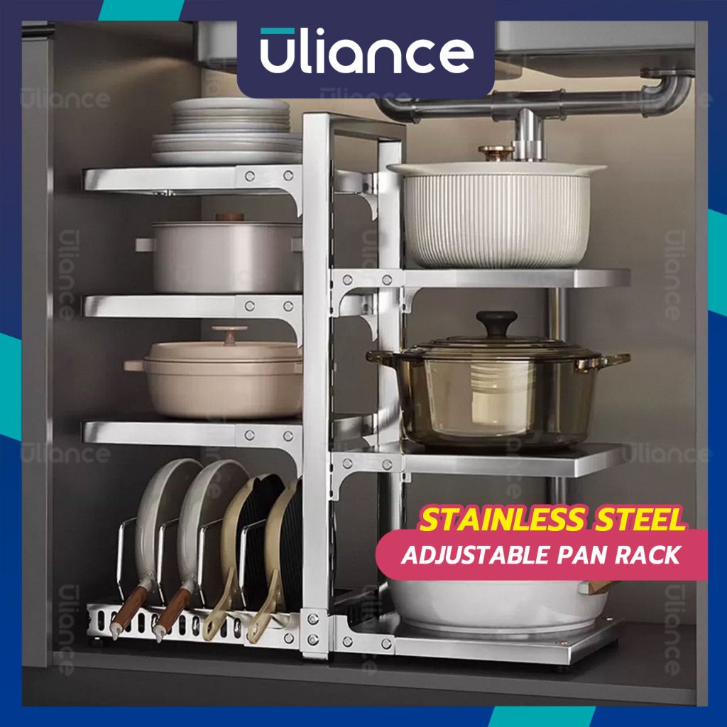 Uliance 2-5 Tiers Adjustable Pot and Pan Rack Organizer Rak Bawah Sinki ...