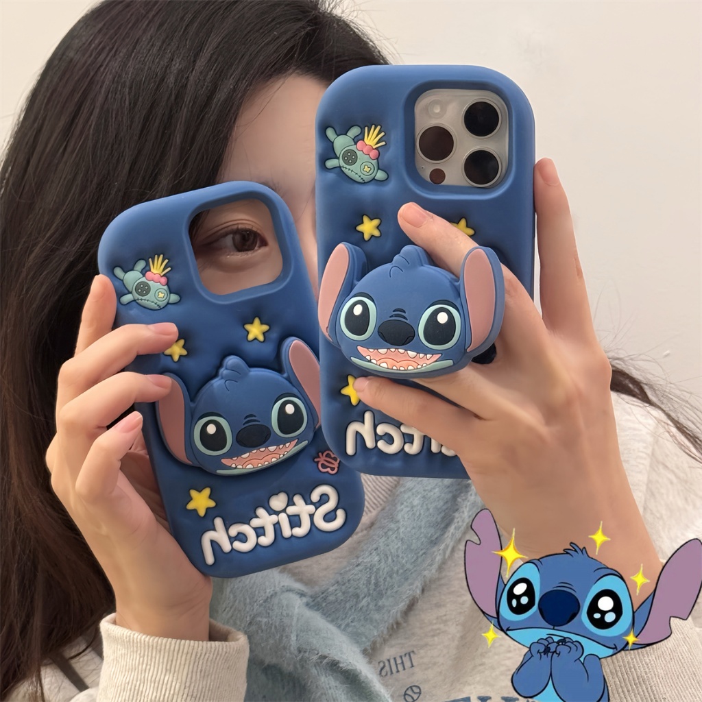 Silicone soft shell anti-drop stand Stitch Iphone Case For IPhone 16 ...
