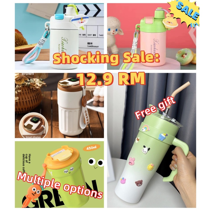 [Malay Ready Stock] 450ML Thermos Cup Smart Water Cup 7.4 High-Value ...