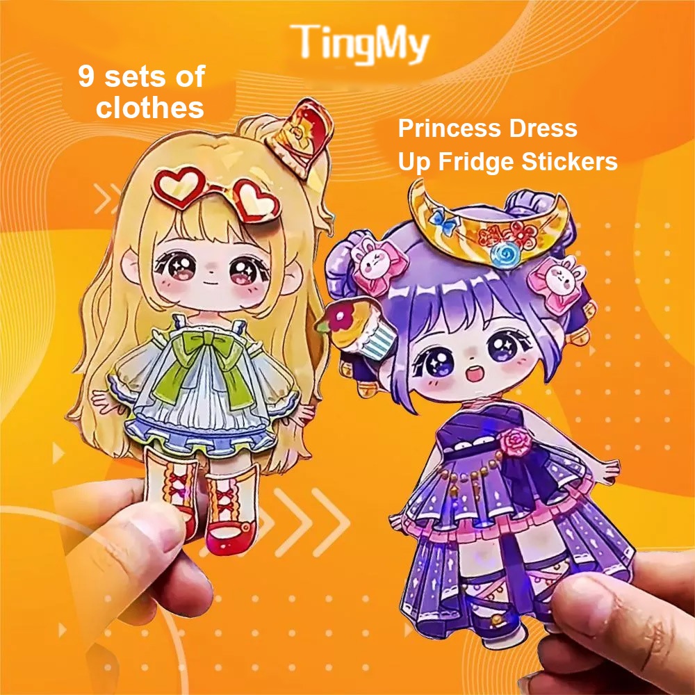 DIY Fridge Magnetic Sticker Toys Cartoon Princess Dress Up Sticker with ...