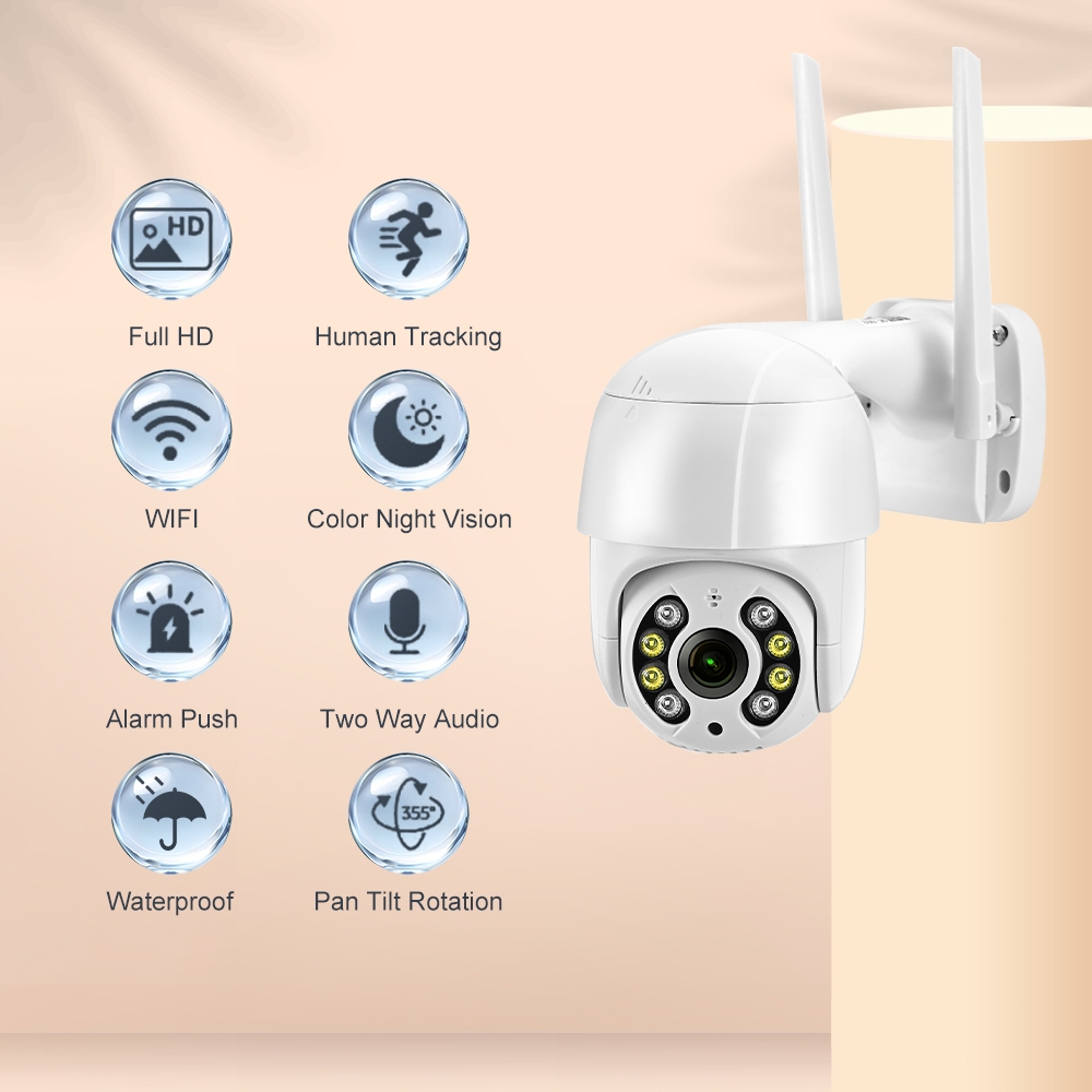 Outdoor Wireless CCTV Camera 1080P Color Night Vision 355°PTZ Auto ...