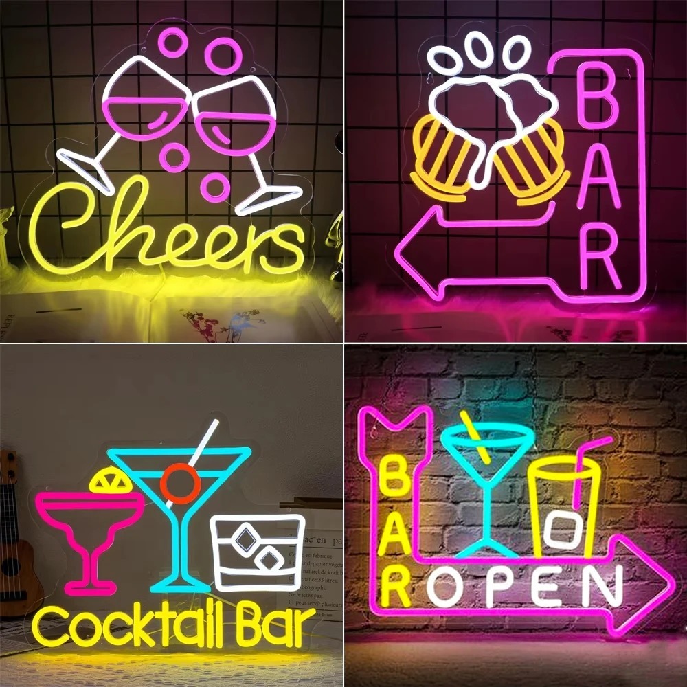 Bar Open Neon Sign Cocktail Bar Led Neon Light Room Decoration Dimmable ...