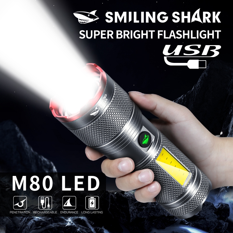 Smiling Shark SD5298 LED Torch Light Super Bright M80 7000LM 4Mode COB SideLight Type-c ...