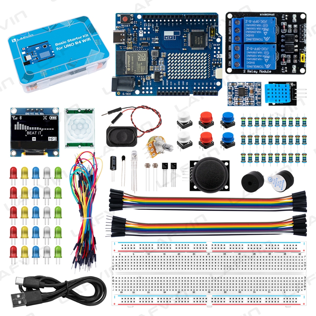 LAFVIN Arduino UNO R4 Basic Starter Kit with breadboard DHT11 WIFI IOT control | Shopee Malaysia