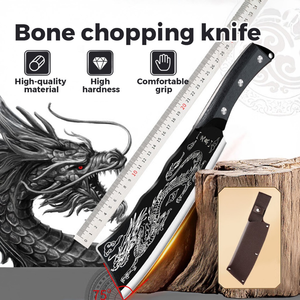 HQNICE Dragon Pattern Machete Chopper Chopping Knife Sharp Hand-Forged ...