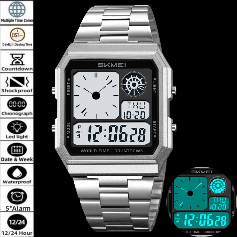 Skmei 5 Alarm Clock Male Multiple Time Zone Analog Digital Display ...