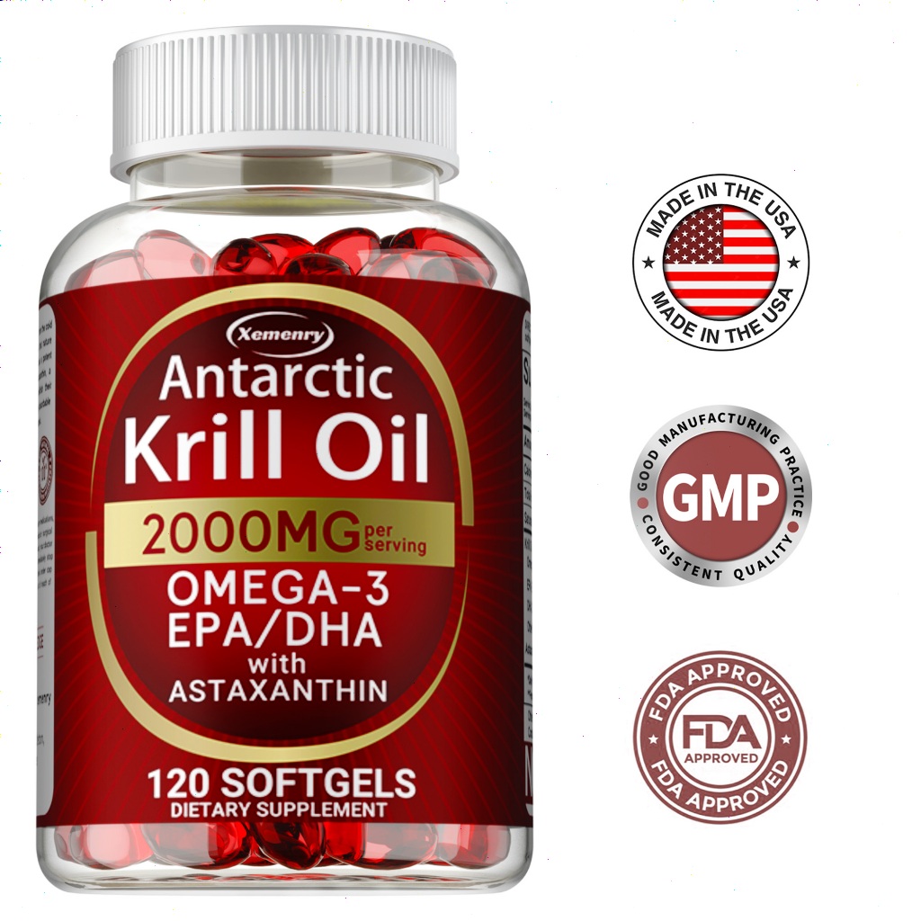 Xemenry Antarctic Krill Oil 2000 mg with Omega-3s EPA, DHA, Astaxanthin and Phospholipids, 120 ...