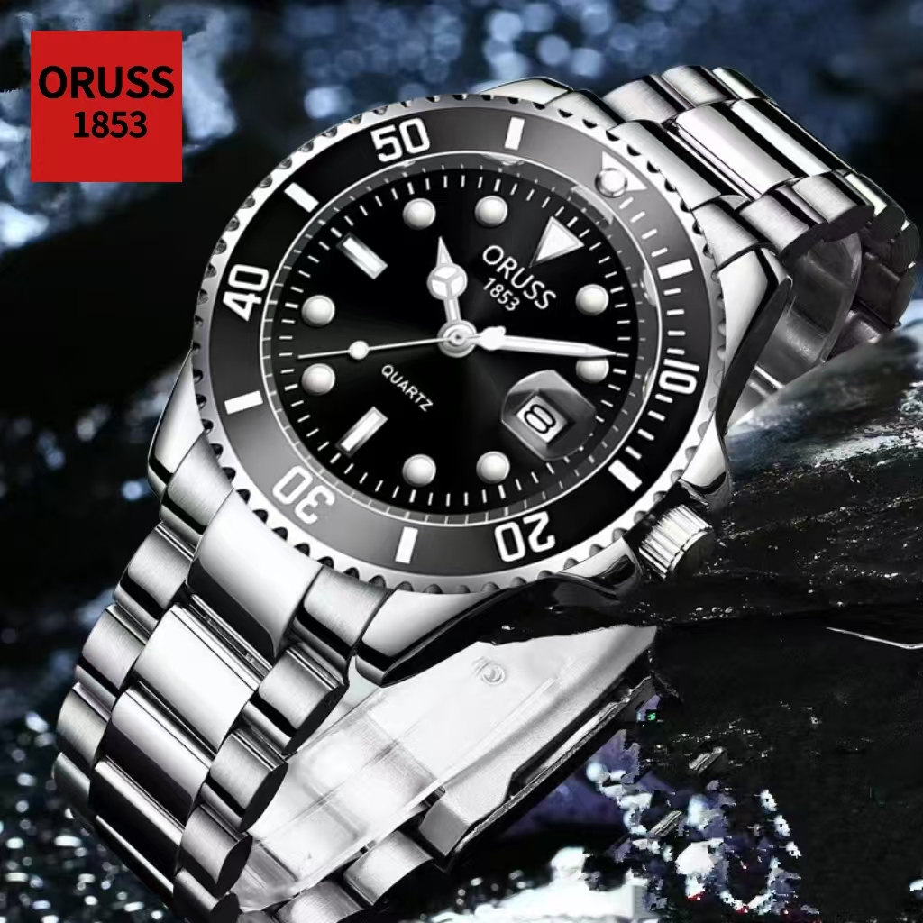 ORUSS Original Men Luxury Stainless Steel/Leather Luminous Calendar ...