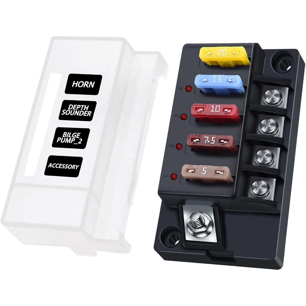 12V Fuse Block, 4 Circuits Waterproof Marine Fuse Panel Relay Box Kit ...