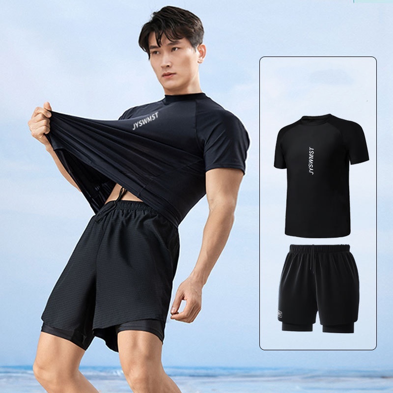 Men's Professional Anti-Embarrassment Swimsuit, Large Size Loose Double ...