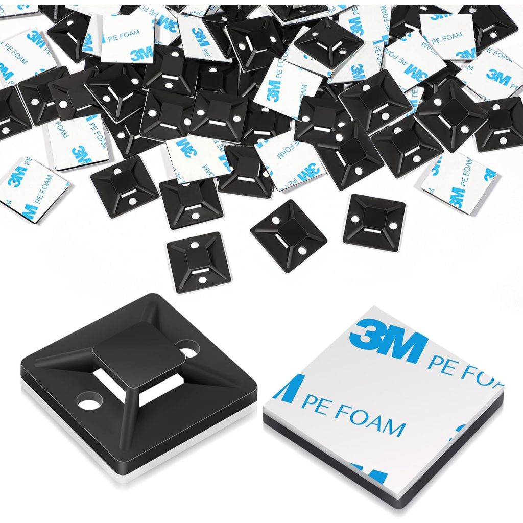 100 Pcs Cable Tie Mount, Sticky Cable Tie Pads Black Cable Tie Base ...