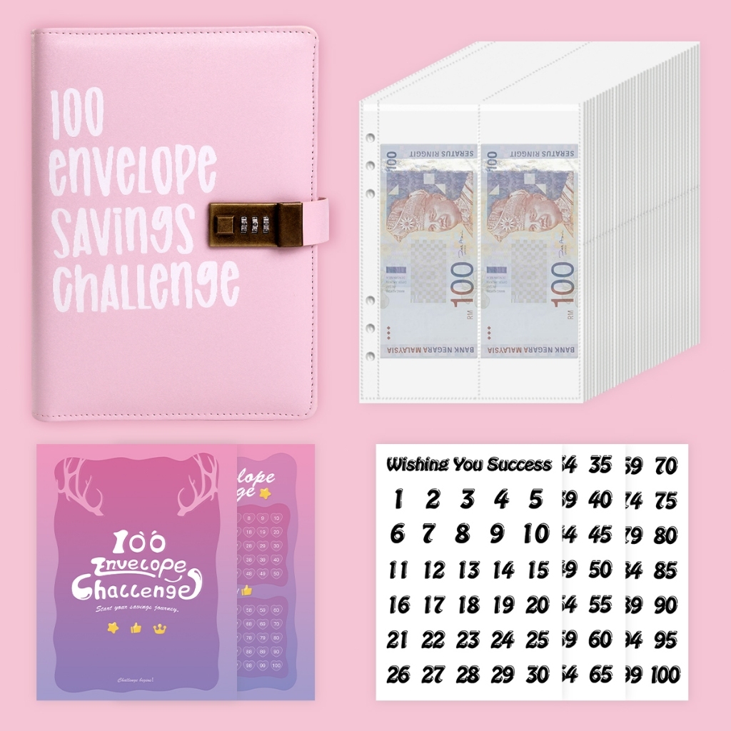 100-day money saving challenge notebook, two-grid lockable money saving ...