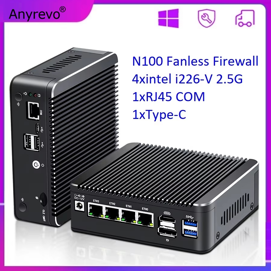 12th Gen Intel N100 2.5G Soft Router 4x i226-V Lans 1*COM RJ45 Fanless ...