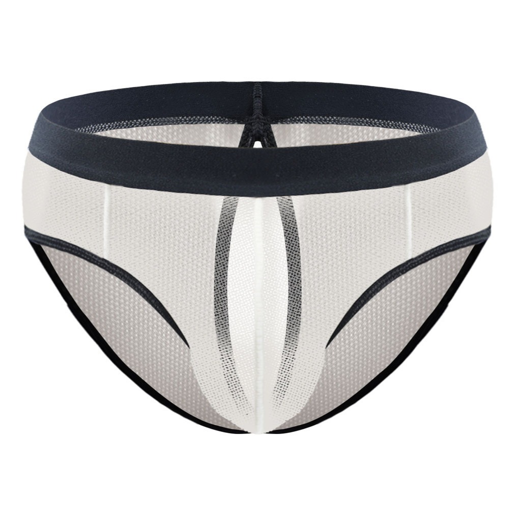 Men Underwear Solid Color Low-Waist Breathable Mesh Briefs Back Hollow ...