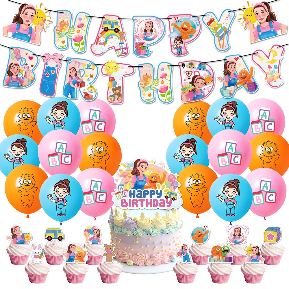 Ms. Rachel Anime Happy Birthday Decoration Banner Cake Toppers Latex ...