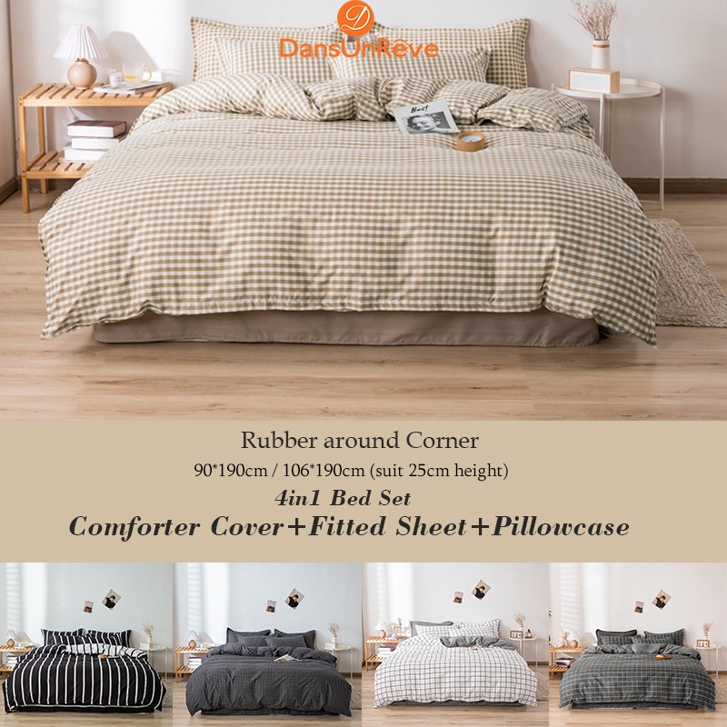 Simple lattice design black fitted sheet single bed set school ...