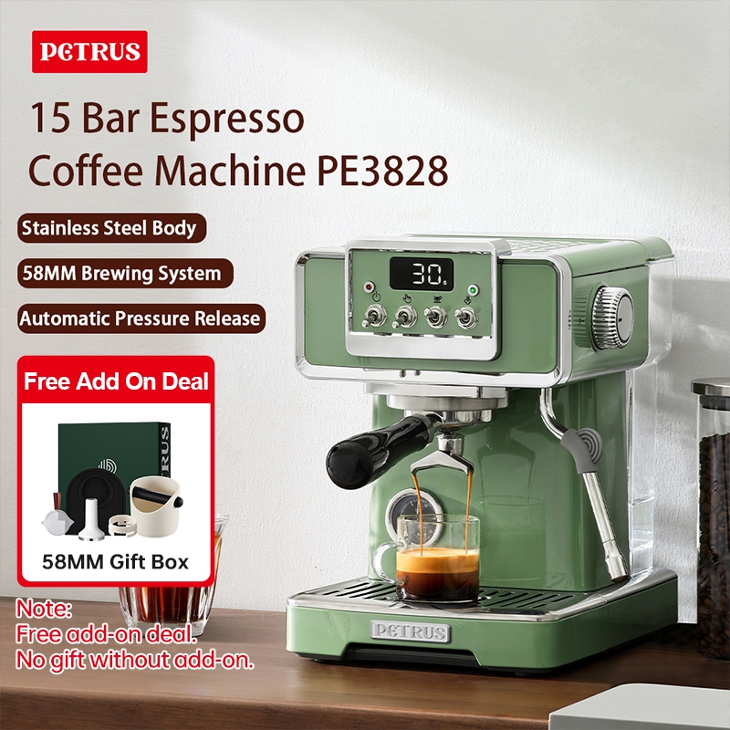 Petrus Espresso Coffee Machine 58mm/15 Bar Espresso Maker with Milk ...