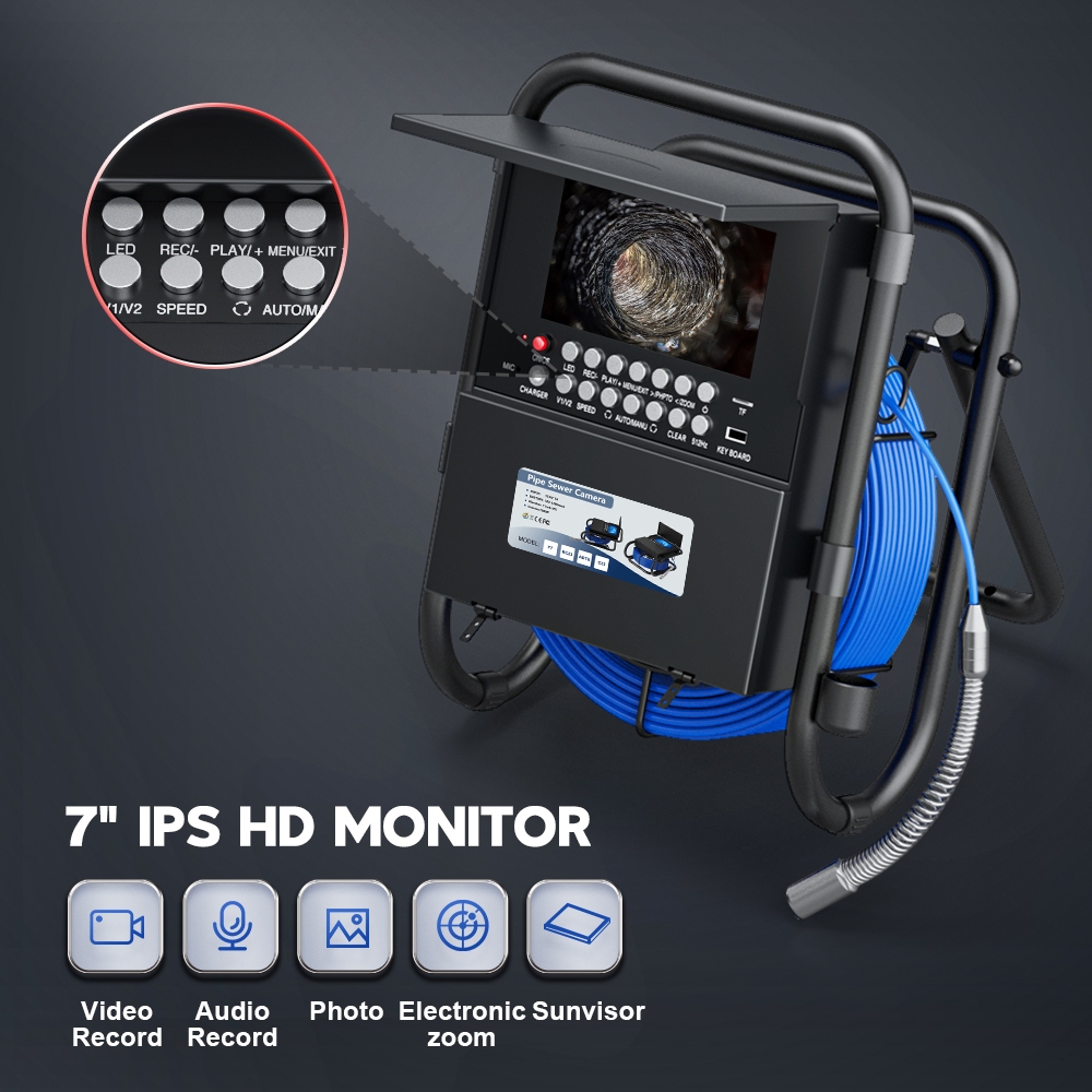 7" Screen Meter Counter Drain Sewer Pipe Inspection 2MP Camera Video ...