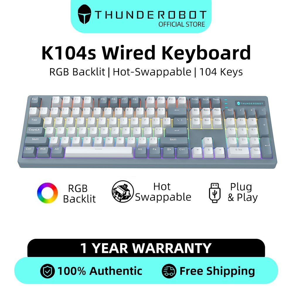 Thunderobot K104s Wired Mechanical Keyboard 104 Keys Gaming Keyboard ...