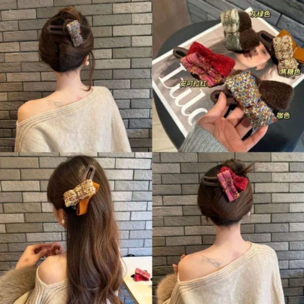 New Yearfrench styleBow Plush Grab Clip Female Temperament Back Head ...