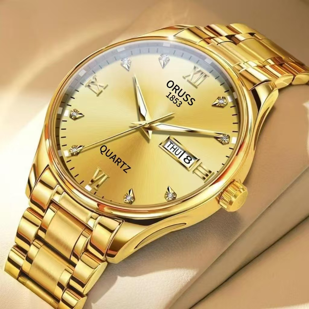 ORUSS Original Men Luxury Stainless Steel Dual Calendar Fashion ...