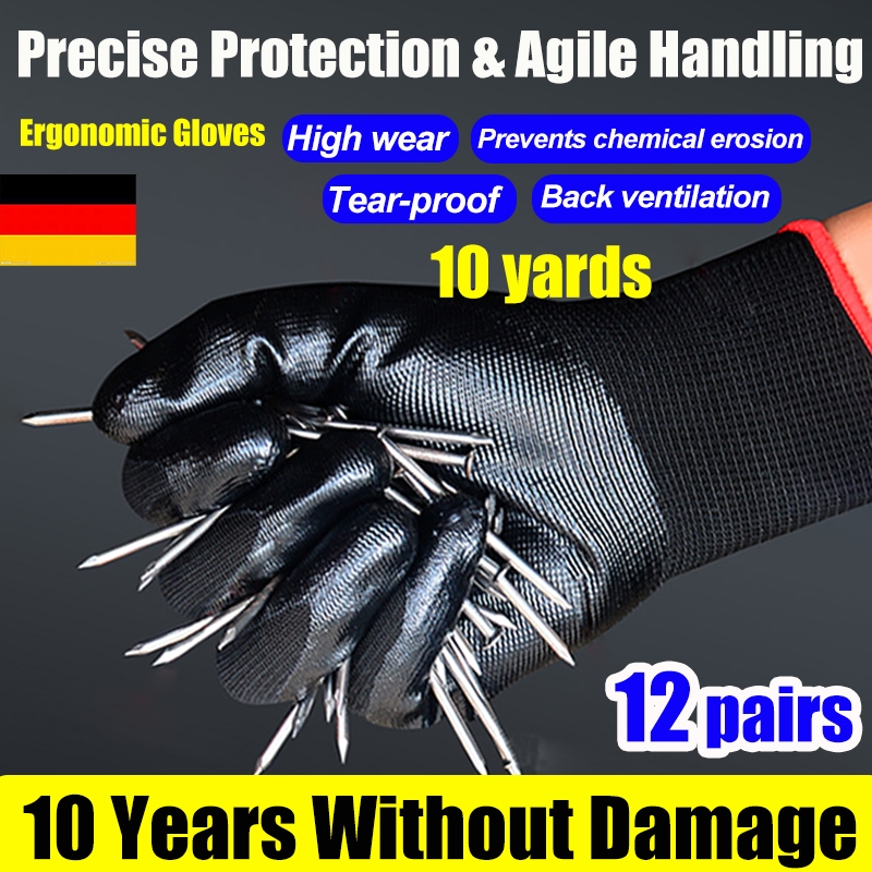 (12 Pairs) Black Hand Gloves heavy duty work 24 pairs Safety glove ...