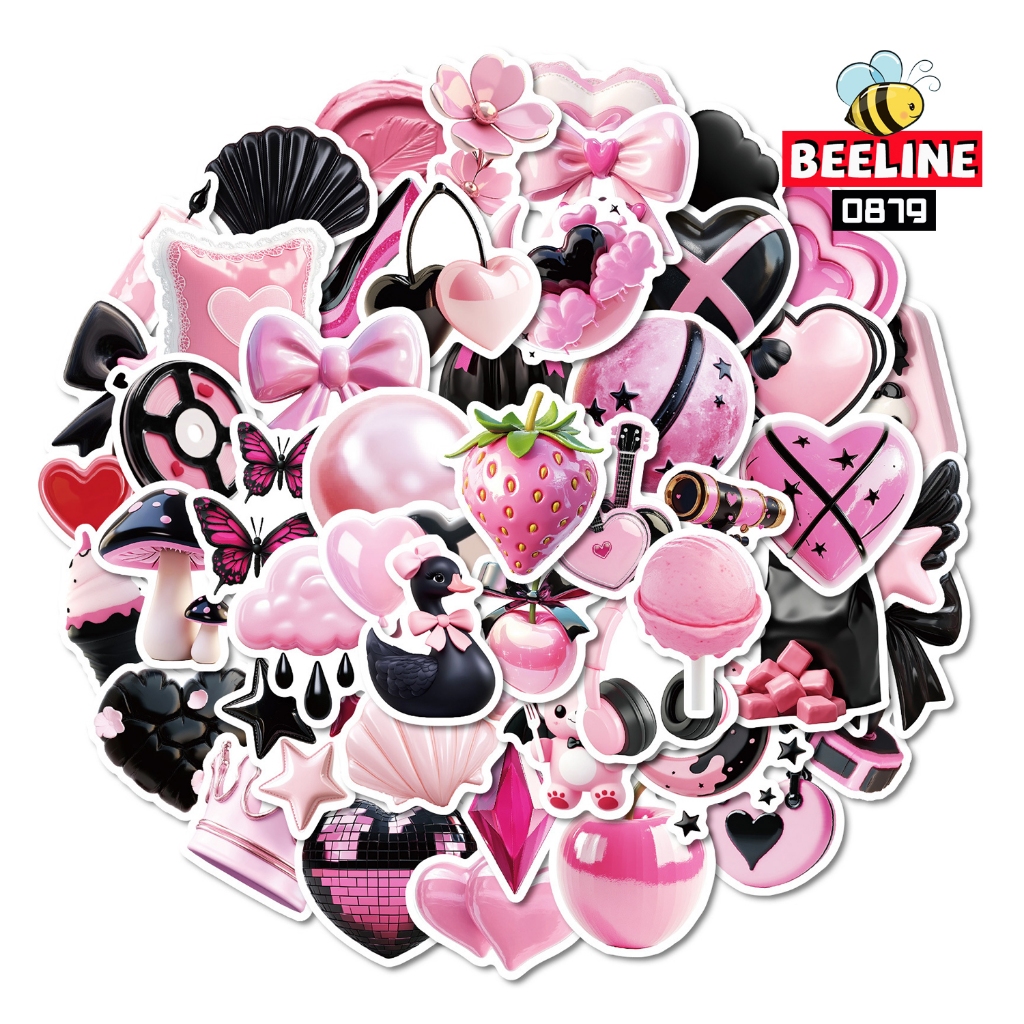 Beeline Pink Bow Sticker 50Pcs Barbie Diy Decor Waterproof Graffiti ...