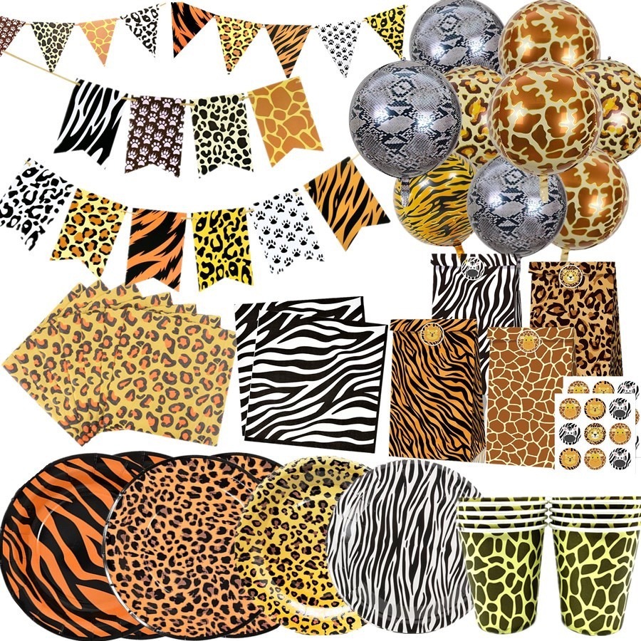 animal theme decoration disposable tableware leopard print zebra print ...