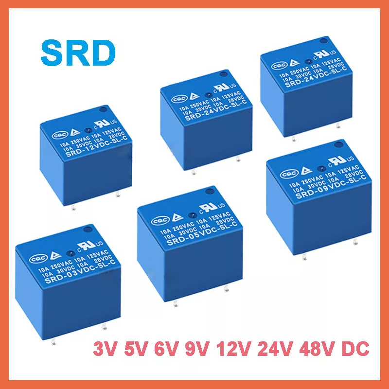 10A SRD - 3V 5V 6V 9V 12V 24V 48V DC Various Mini Power Relays 4-Pin 5 ...