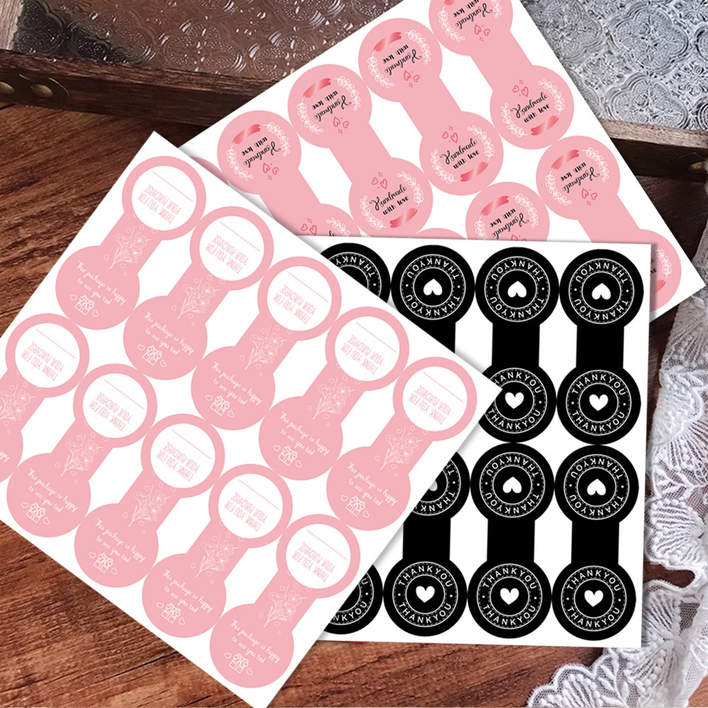 100 Pieces Pink Black Thank You Stickers "Handmade With Love" Baking ...