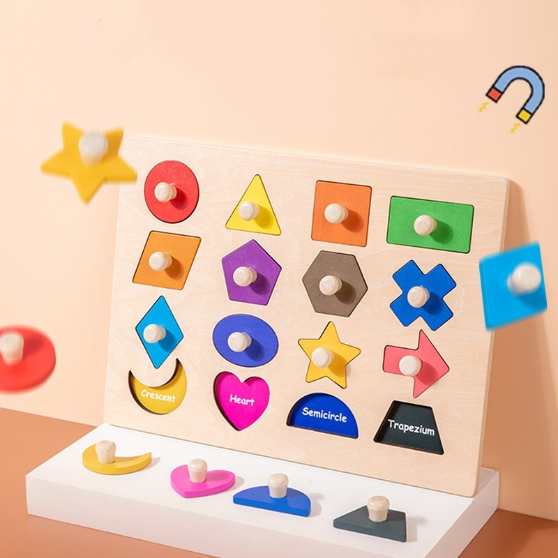 Montessori Teaching Aids Montessori Magnetic Shape Panel Puzzle Wooden ...