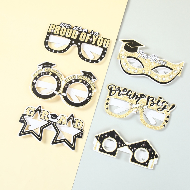 6pcs Graduation Back Gold Paper Glasses Graduation Photo Booth Props ...