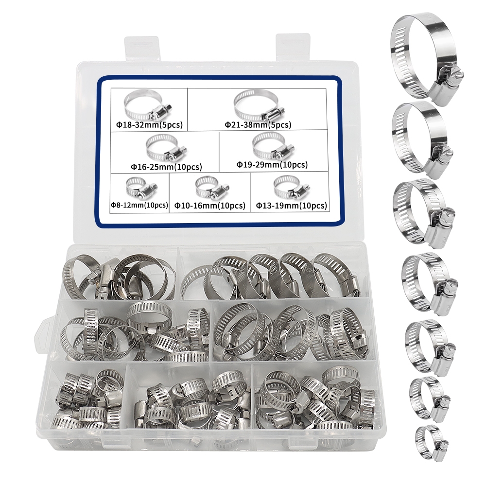60 PCS Hose Clamp Assortment Kit - 304 Stainless Steel Worm Gear Hose ...