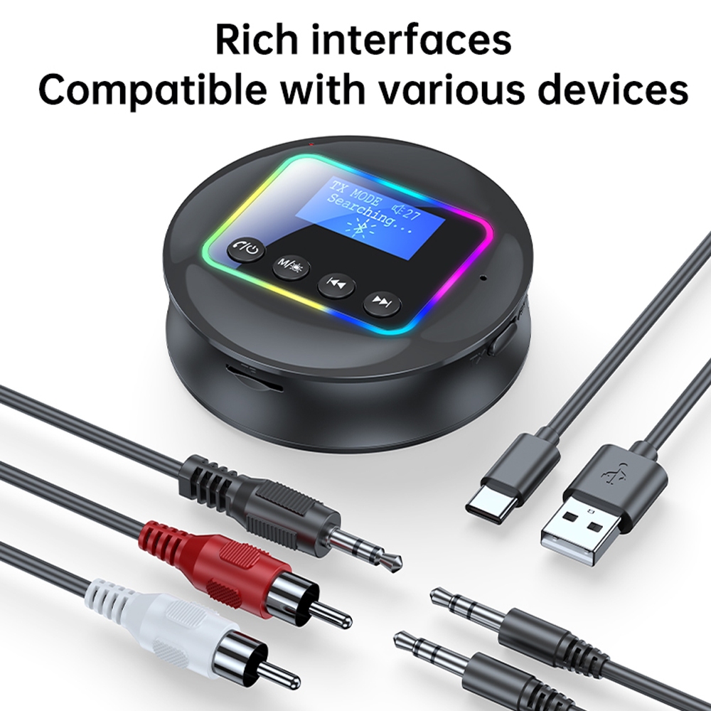 2-IN-1 Wireless Bluetooth 5.4 Receiver Transmitter RGB LED Display ...