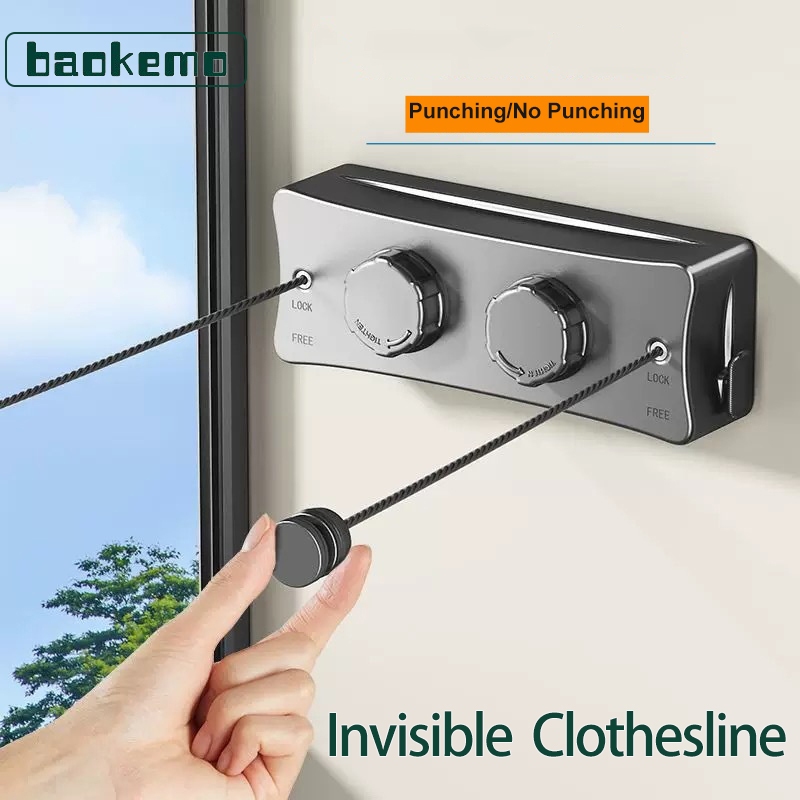 Baokemo Wall mounted invisible retractable clothesline with adjustable ...