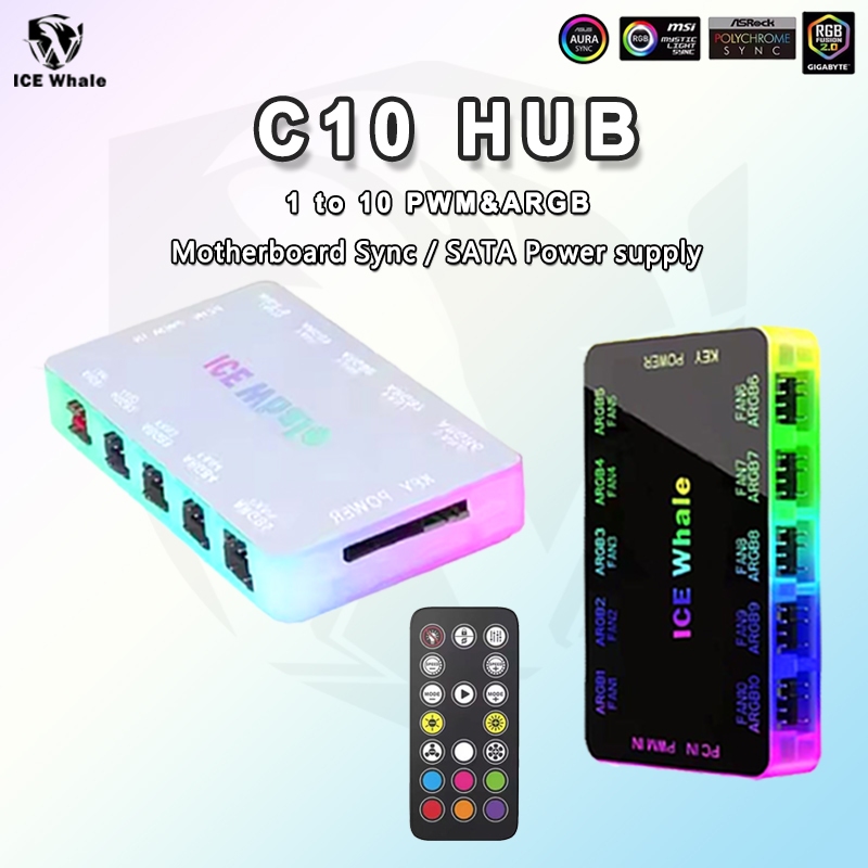 ICE Whale C10 1 to 10 PWM&ARGB Case Fan Hub Splitter 4Pin PWM 3Pin ...