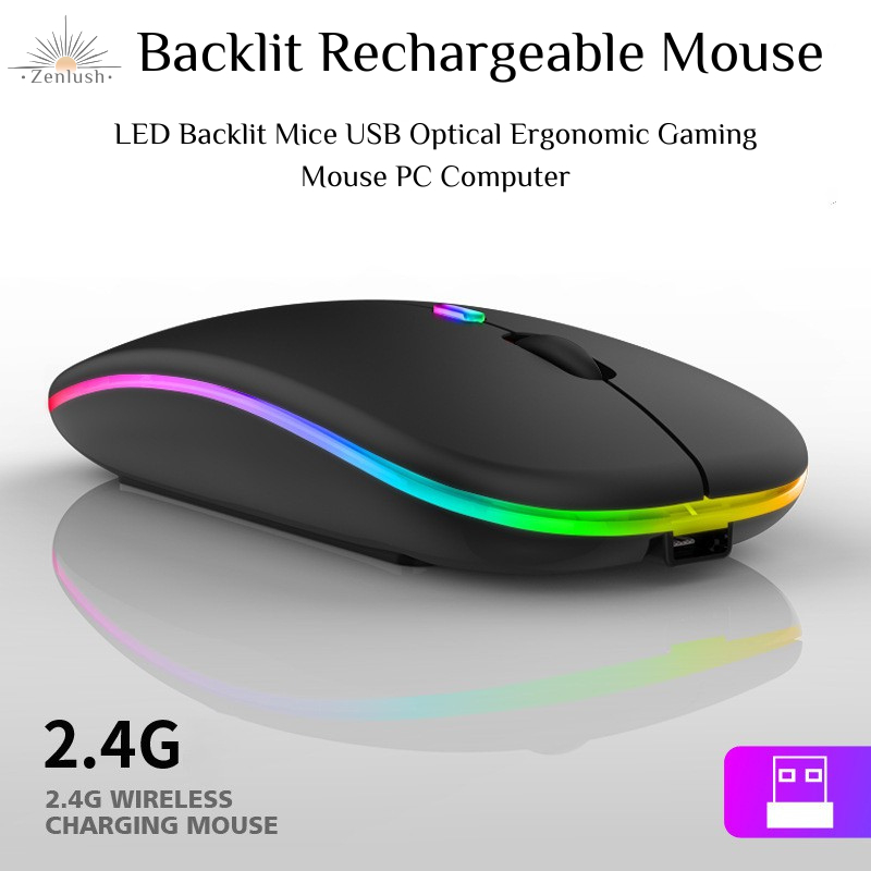 Zenlush Wireless Rechargeable Mouse Silent LED Backlit Mice USB ...