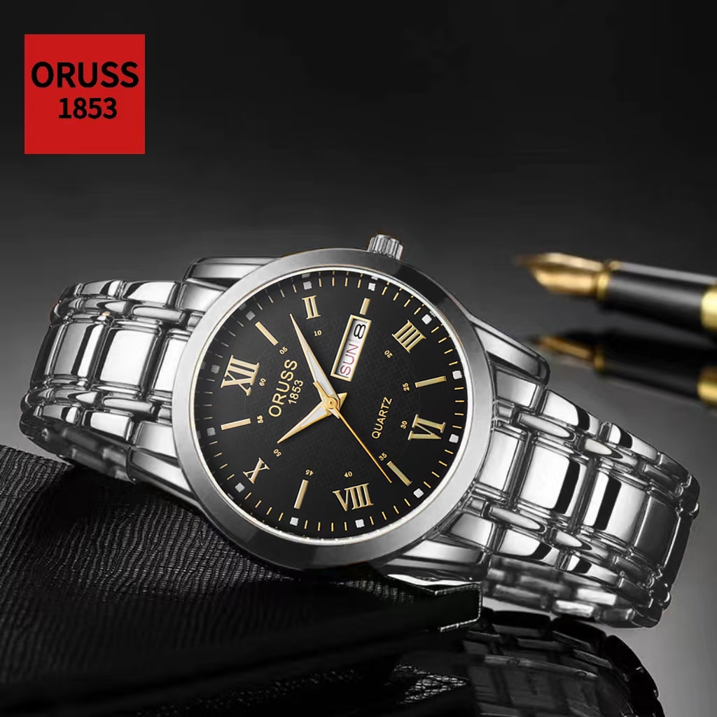 ORUSS Original Men Stainless Steel Silver Luxury Dual Calendar ...